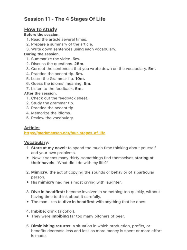 Session 11 - The 4 Stages of Life | PDF
