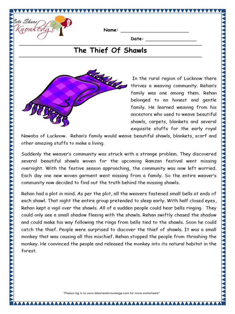 14 The Thief of Shawls Grade 3 Comprehension Worksheet | PDF | Weaving