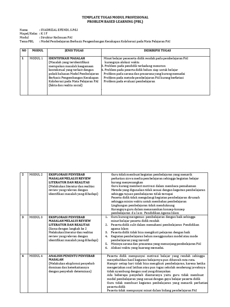 TUGAS PJBL Modul 5 Struktur Pembelajaran PAI | PDF
