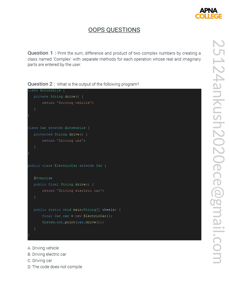 OOPS Questions | PDF