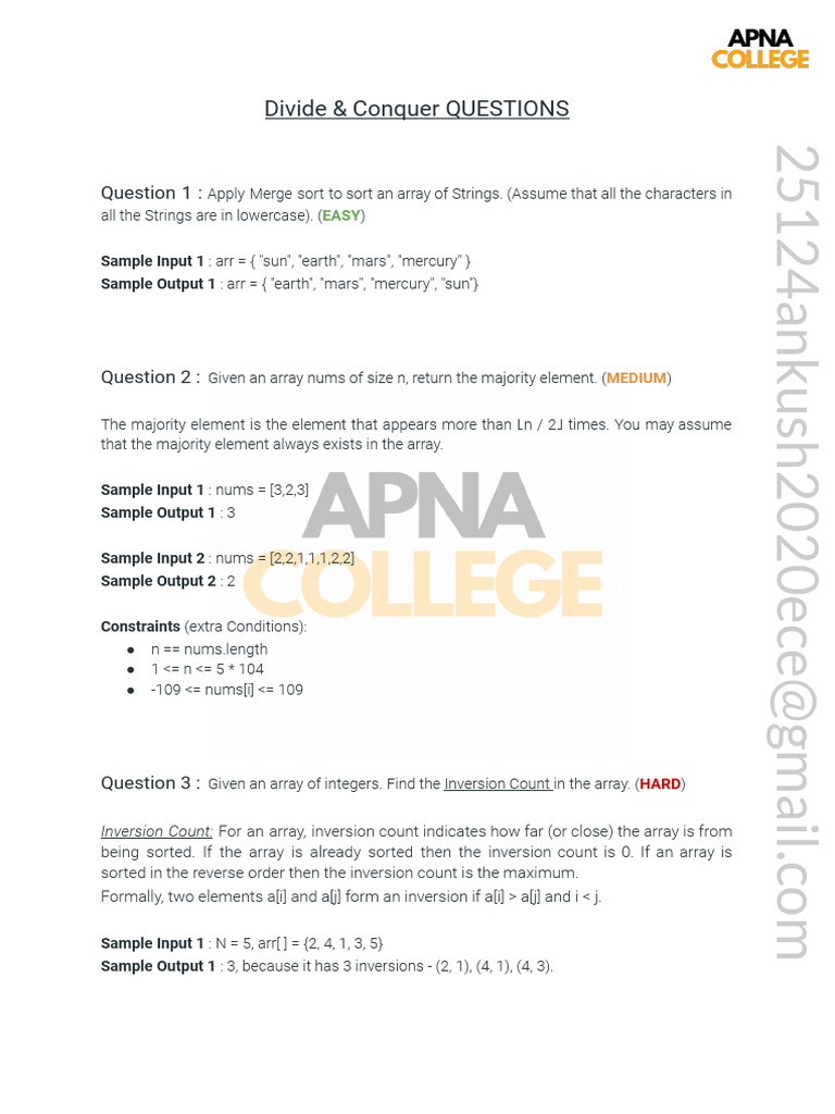 Divide & Conquer Questions | PDF | Science & Mathematics