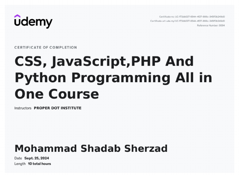 Java Script, PHP Certificate | PDF