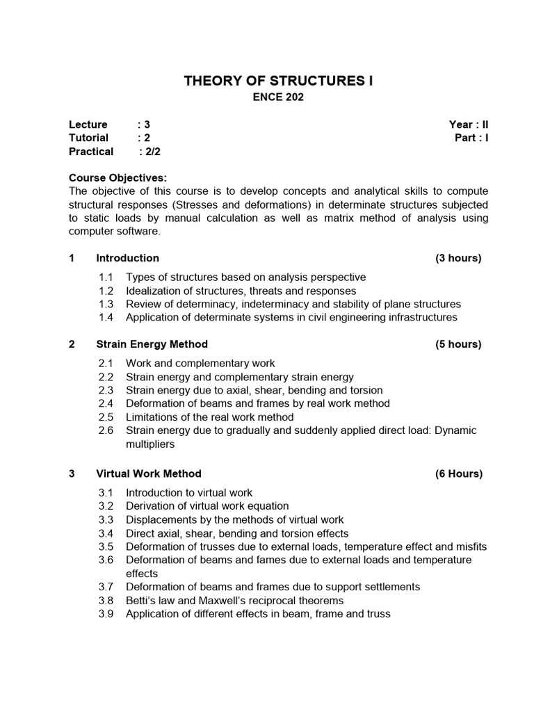 Theory of Structures I Syllabus | PDF | Beam (Structure) | Bending