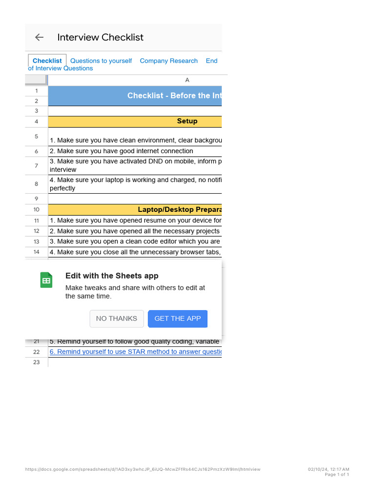 Google Drive Interview Checklist | PDF | Career & Growth