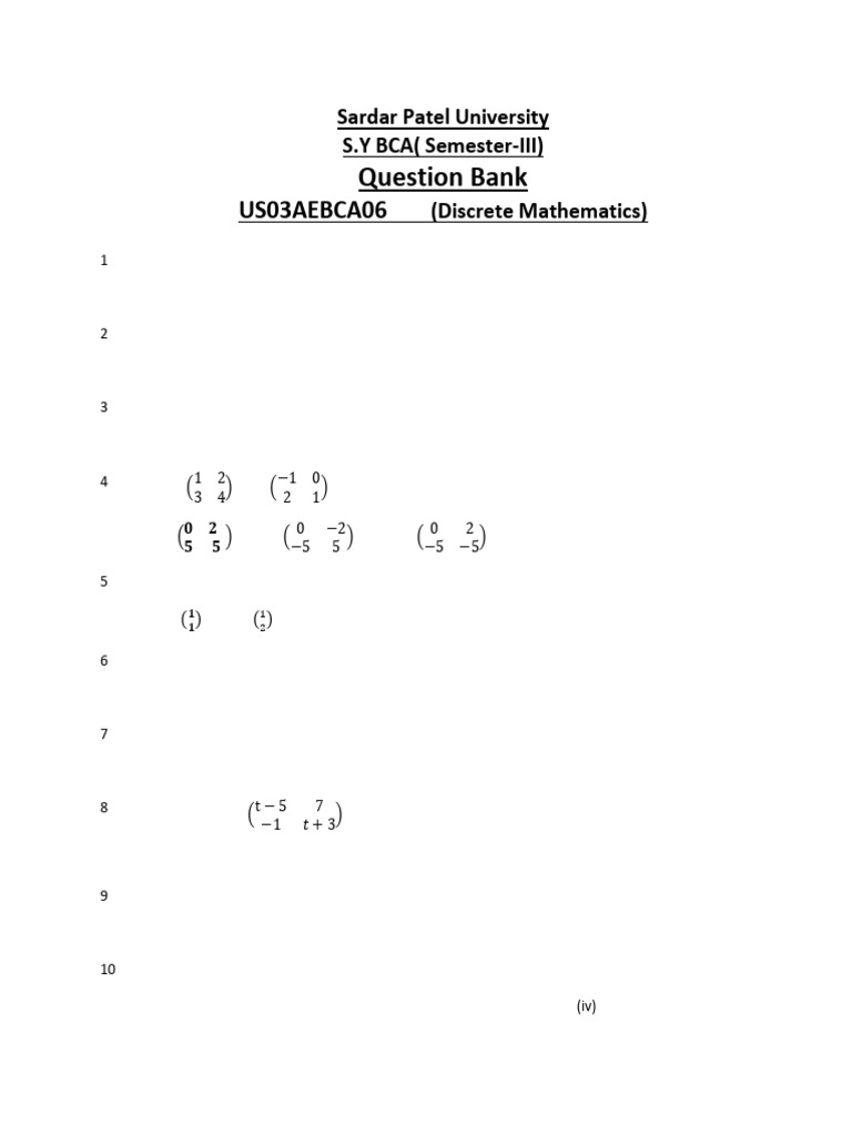 US03AEBCA06_QB_MATHS | PDF | Algebra | Theoretical Computer Science
