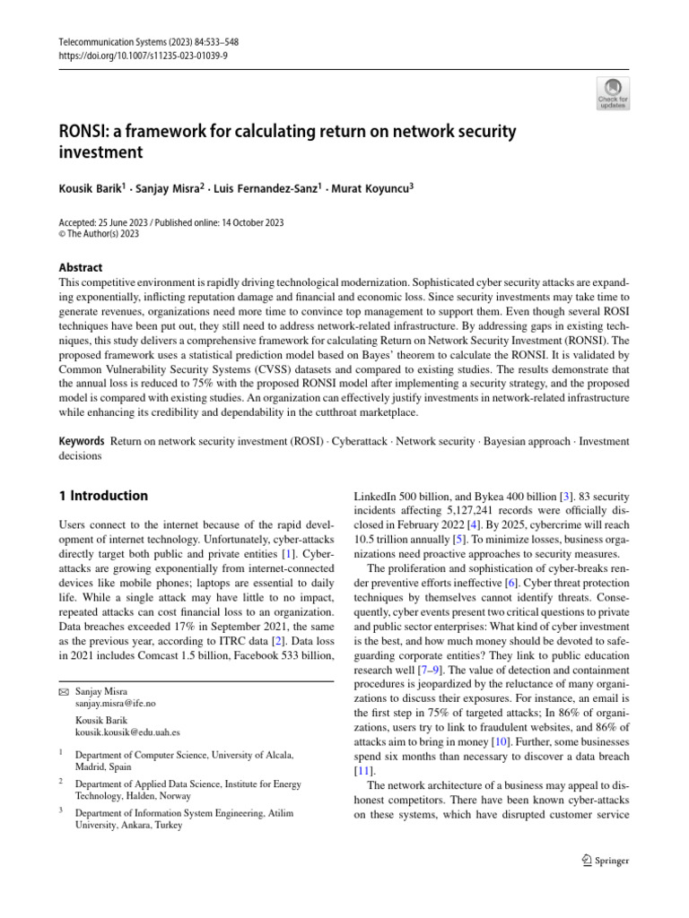 RONSI Framework for Network Security ROI | PDF | Computer Security ...