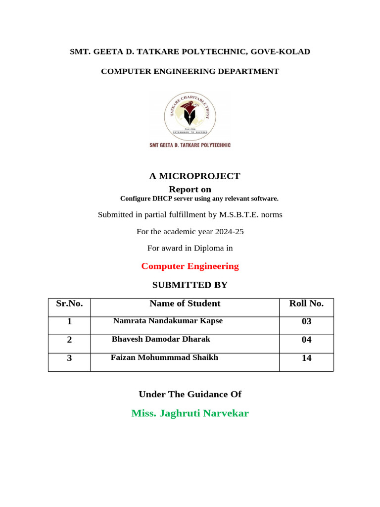A Microproject Report On: Smt. Geeta D. Tatkare Polytechnic, Gove-Kolad ...