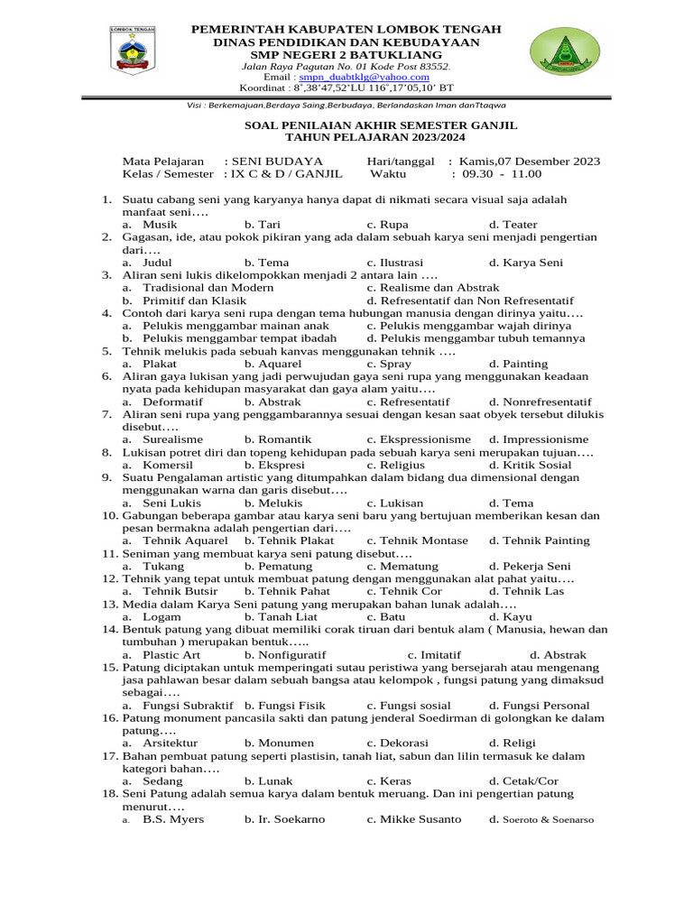 Soal PAS SBK 9 | PDF