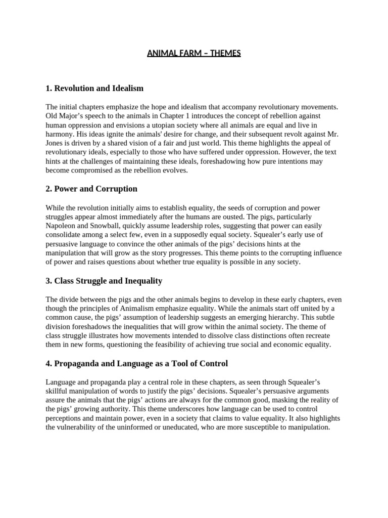 Major Themes - Animal Farm | PDF | Social Psychology | Political Science