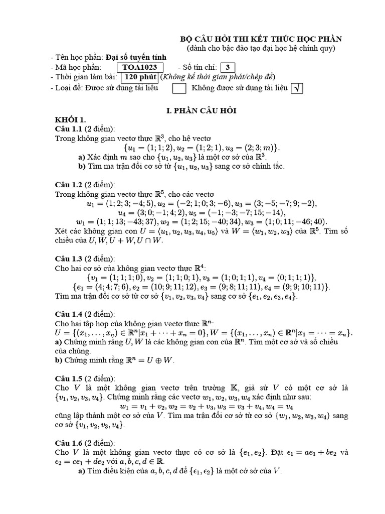 1-Bo Cau Hoi Thi Ket Thuc Hoc Phan | PDF