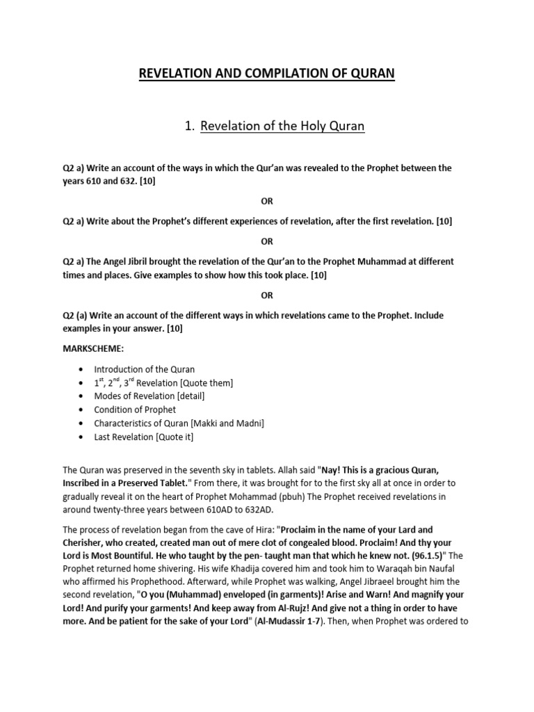 Revelation of Quran 610 Ad - 632ad | PDF | Surah | Prophets And ...