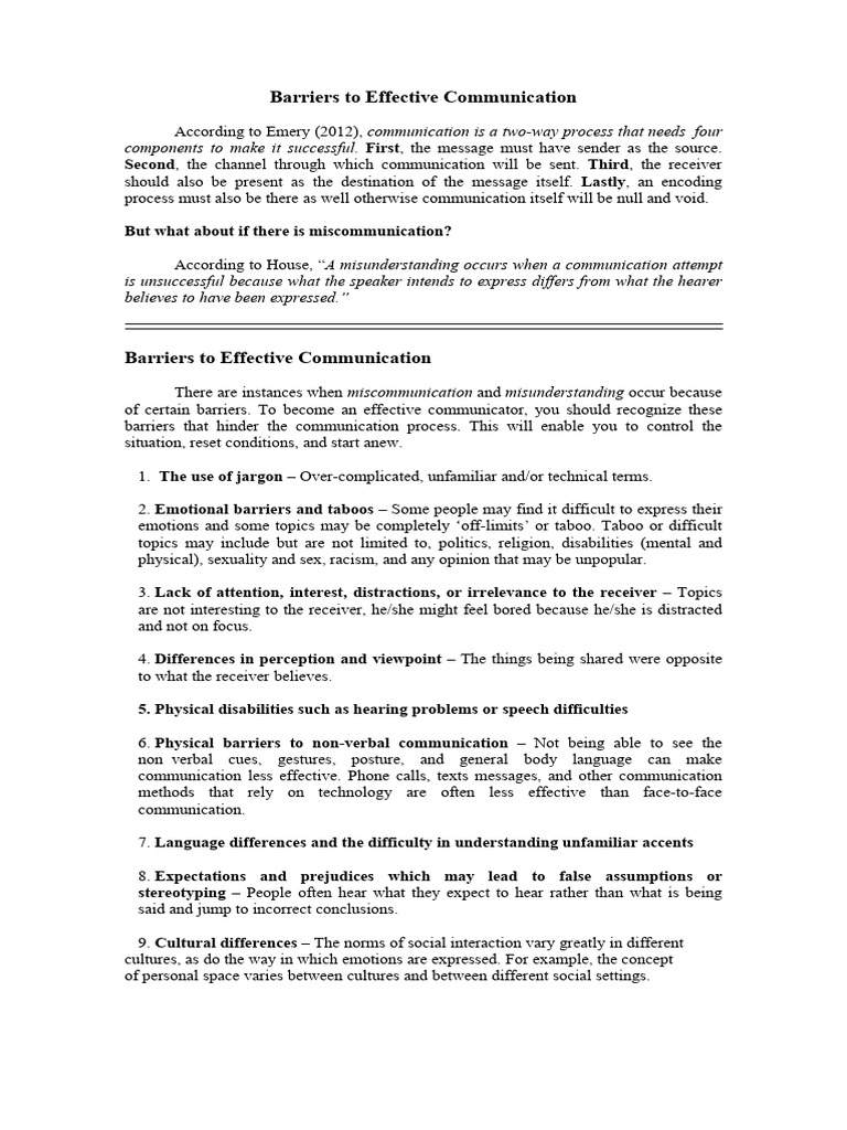 Barriers To Effective Communication | PDF | Communication | Nonverbal ...