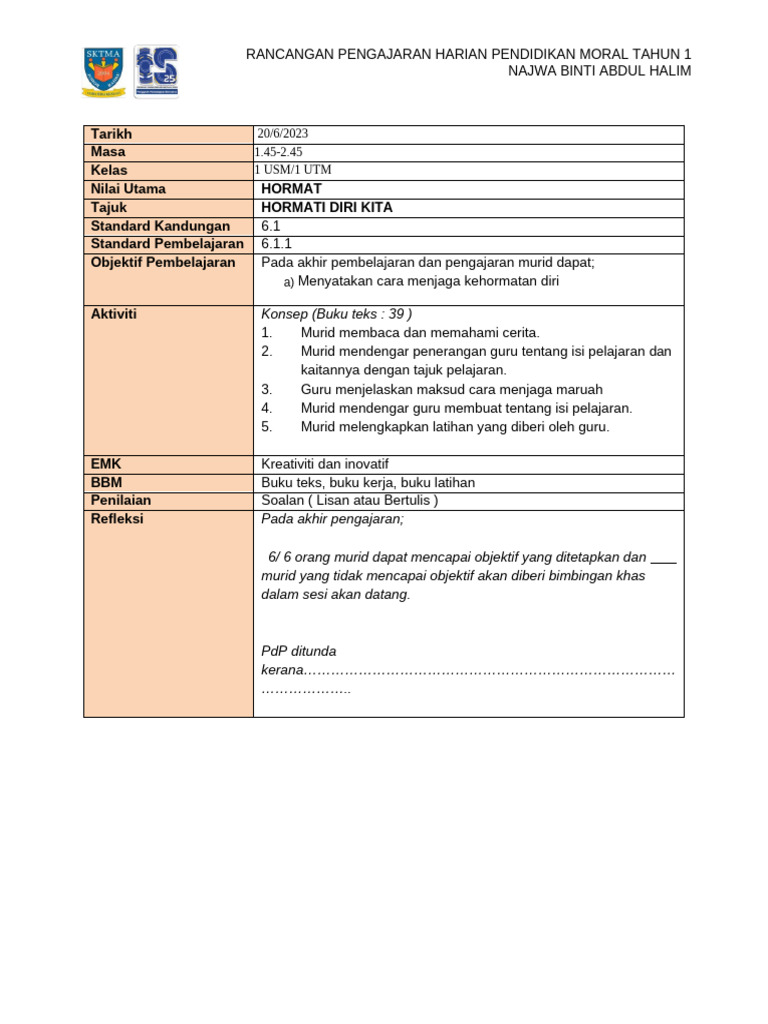 Hormati Diri RPH | PDF