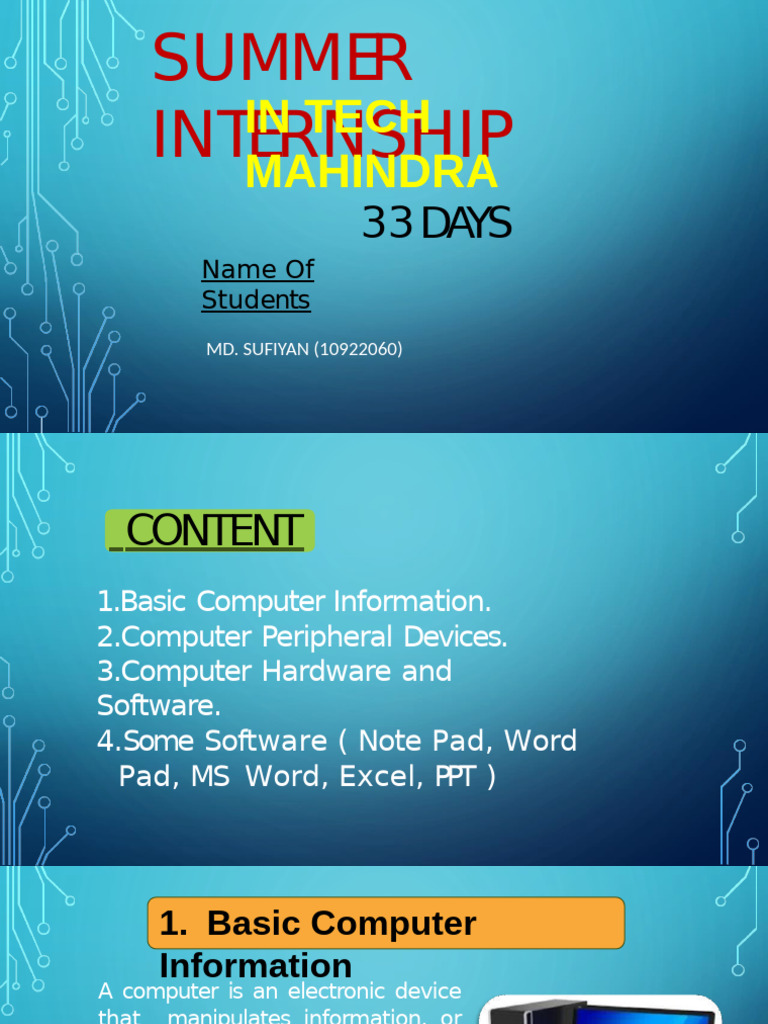 Summer Internship in Tech Overview | PDF | Computer Hardware | Computer ...