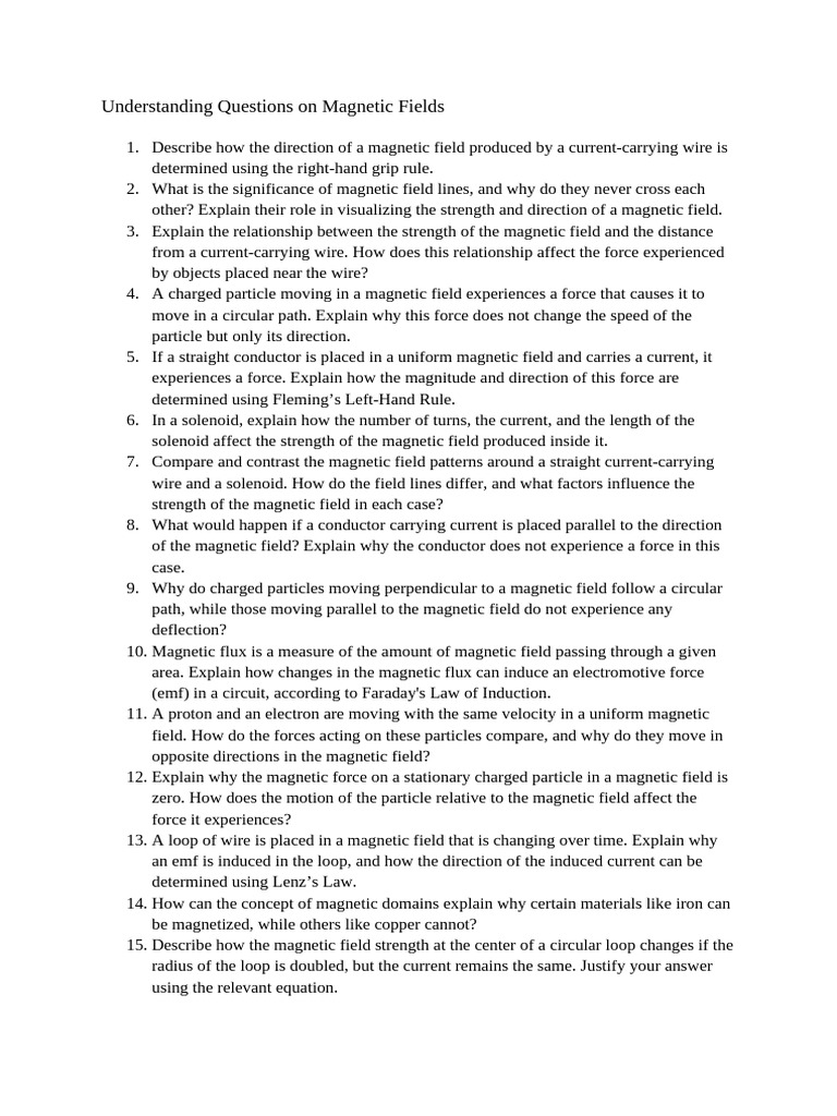 Understanding Questions On Magnetic Fields | PDF | Electromagnetic ...
