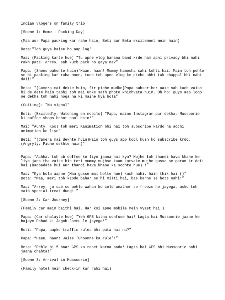 Indian Vlogers On Family Trip | PDF
