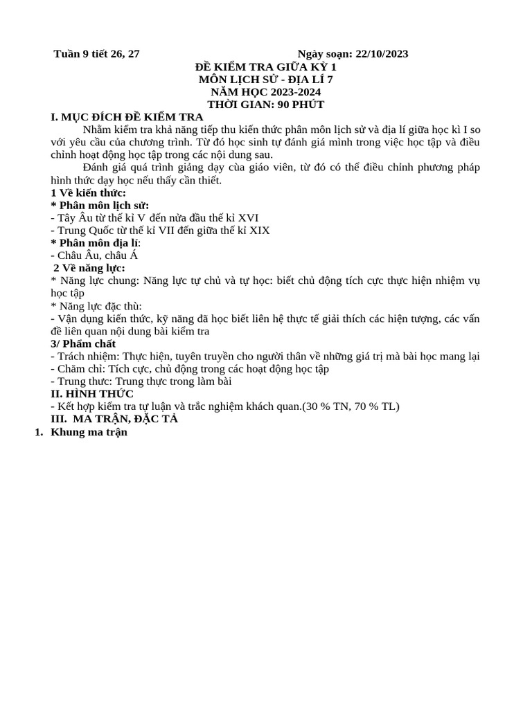 de kiem tra giua ky 1 lịch sử | PDF