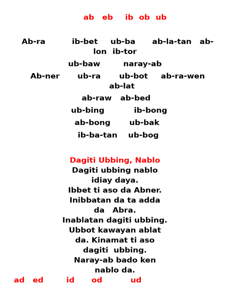 Umuna Nga Addang A Panagbasa | PDF