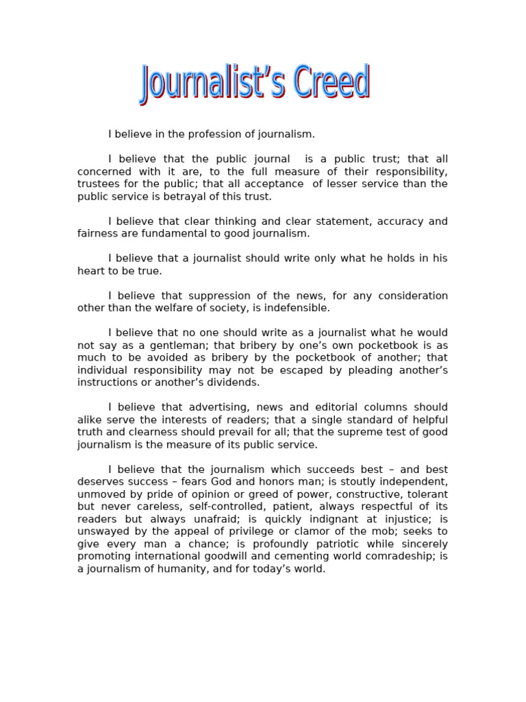 Journalist's Creed | PDF