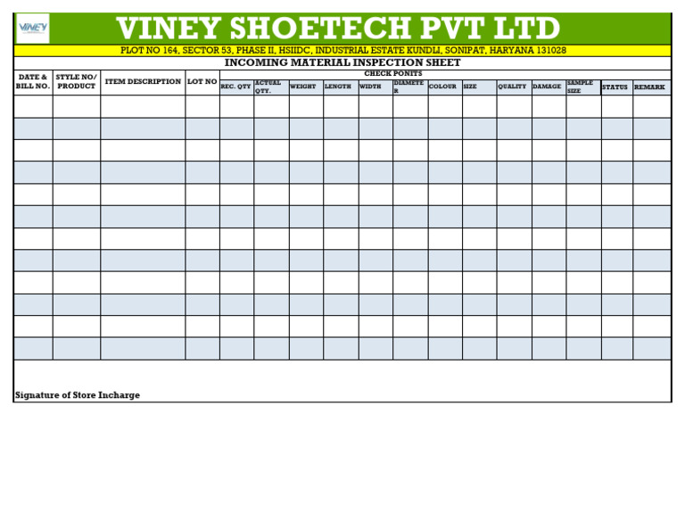 Incoming Material Inspection Report | PDF