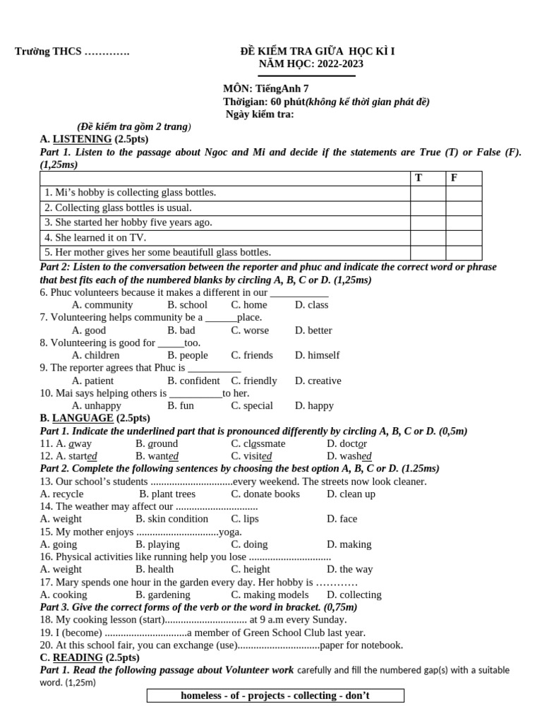 TA7. Đề+ Đáp án (GKI) | PDF