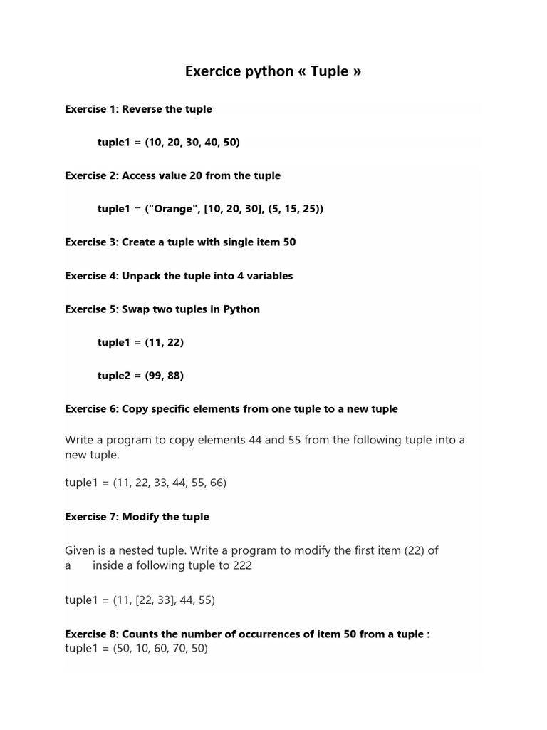 Python Tuple Exercises and Solutions | PDF | Teaching Methods & Materials