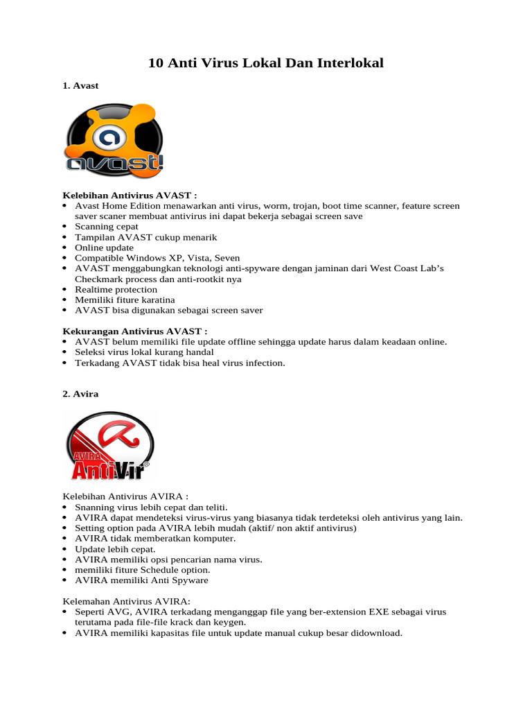 10 Anti Virus Lokal Dan Interlokal | PDF