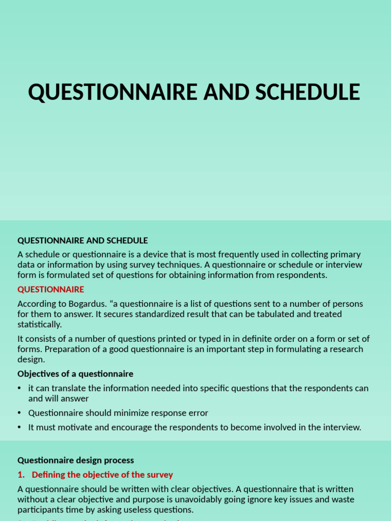 Questionnaire and Schedule | PDF | Questionnaire | Survey Methodology