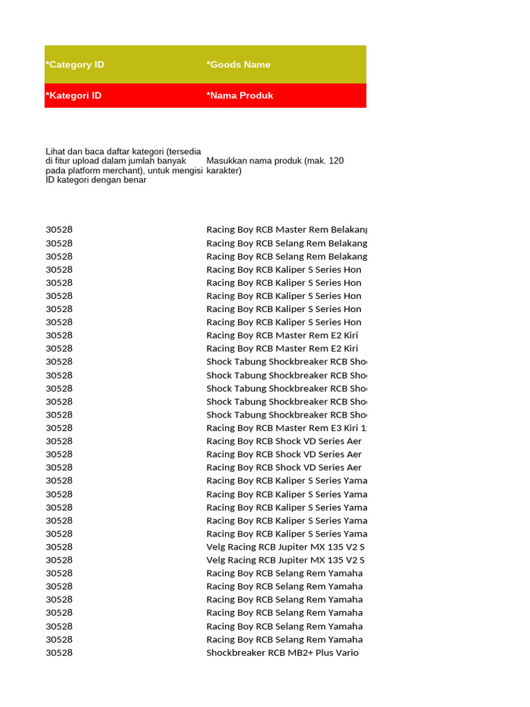 Bulk Upload Template-Indonesia | PDF