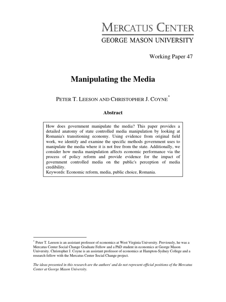 Manipulating The Media: Working Paper 47 | Download Free PDF | Mass ...