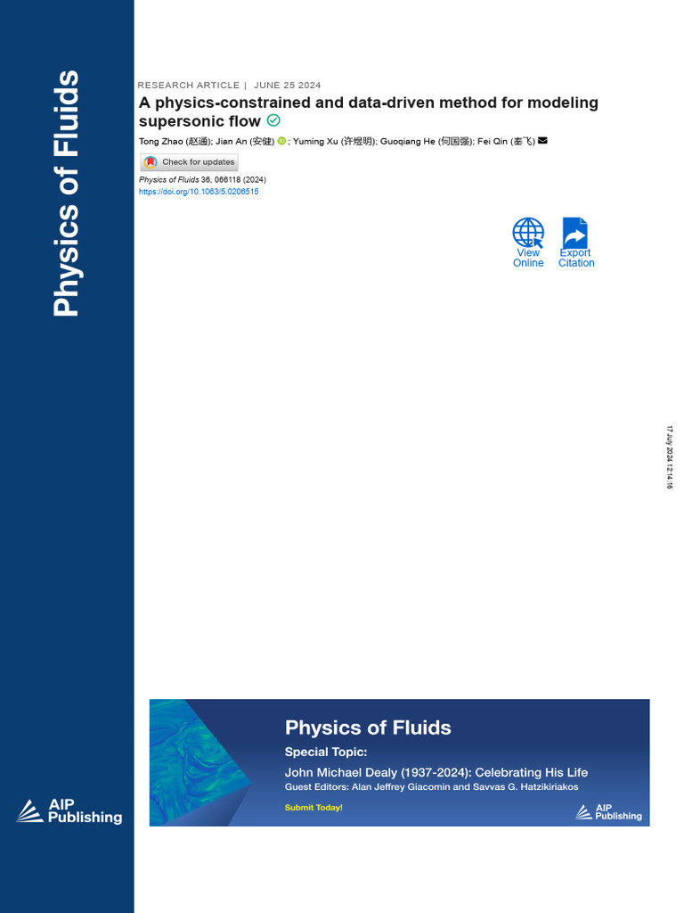 A Physics Constrained And Data Driven Method For Modeling Supersonic Flow Pdf Fluid Dynamics
