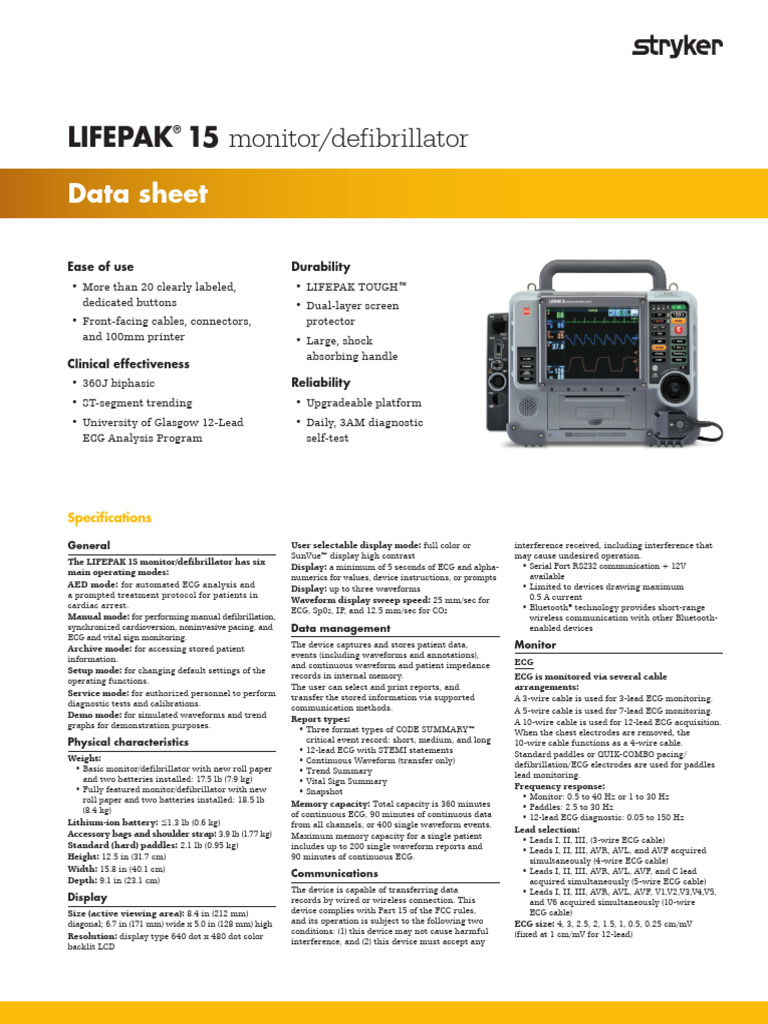 LIFEPAK-15.SPECS | PDF | Electrocardiography | Cardiovascular Physiology