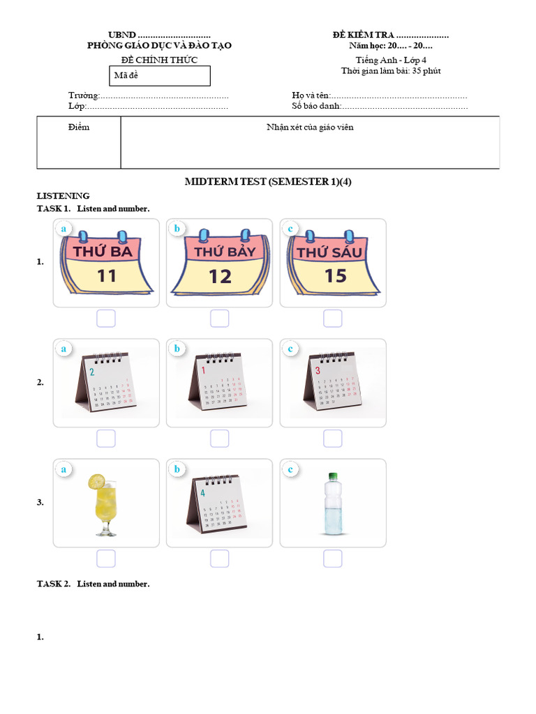 Grade 4 English Midterm Test | PDF