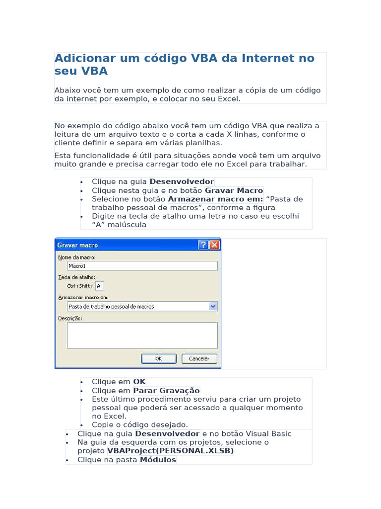 Excel - Adicionar Um Código VBA | PDF