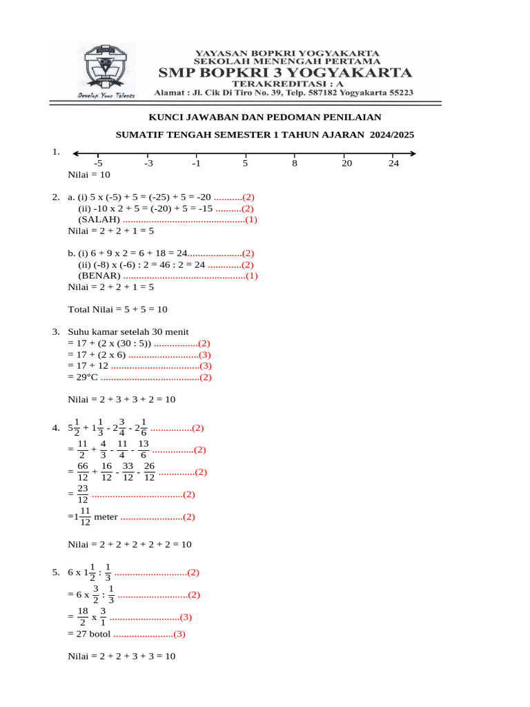 Kunci Jawaban Dan Pedoman Penilaian - PSTS 1 - MTK - 7 - Zeto Aryo Susetyo | PDF | Teaching ...