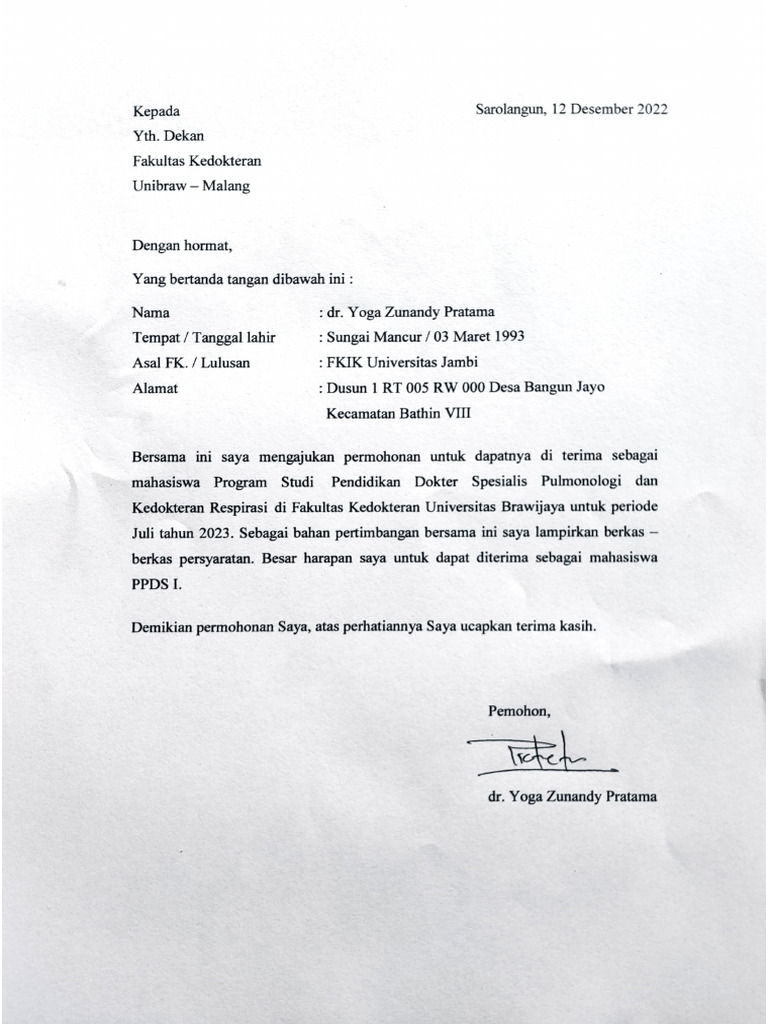 Surat Permohonan Lamaran PPDS | PDF