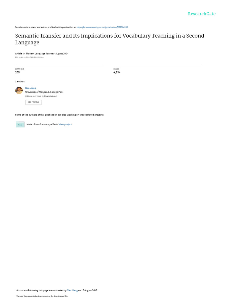Semantic_Transfer 18p | PDF | Second Language | Vocabulary