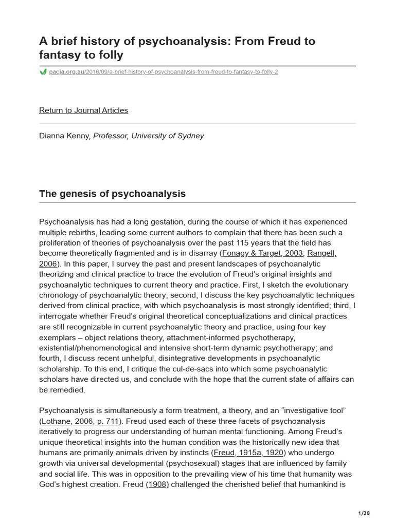 A Brief History of Psychoanalysis From Freud To Fantasy To Folly | PDF ...
