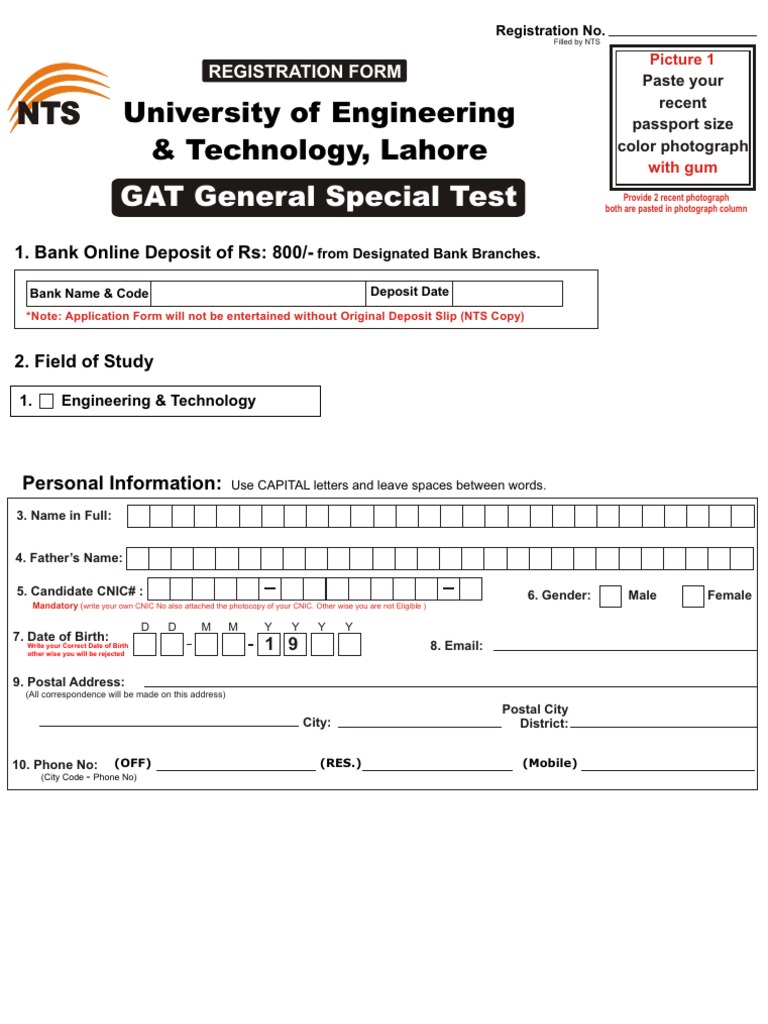 UET GAT General Form | PDF