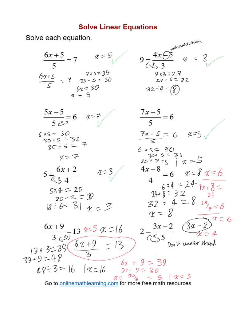 Linear Equation Fraction Worksheet | PDF