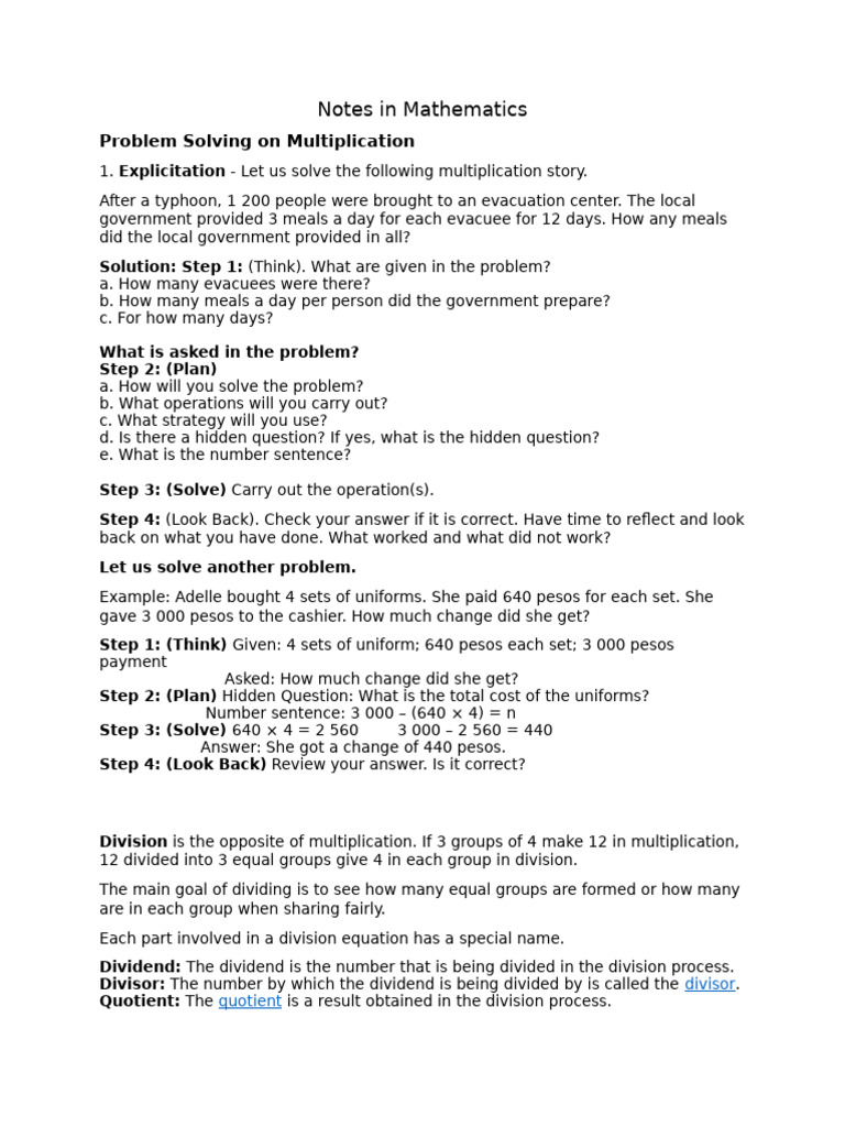 Notes in Math | PDF | Division (Mathematics) | Elementary Mathematics