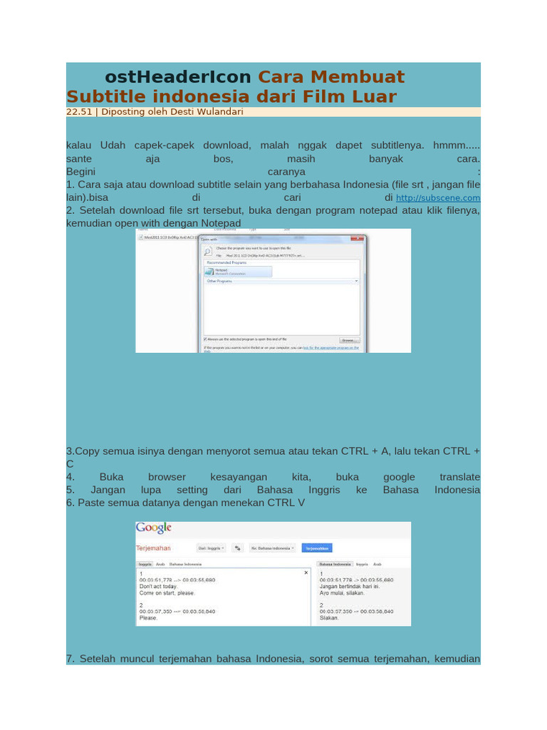 Cara Mudah Buat Subtitle Film | PDF