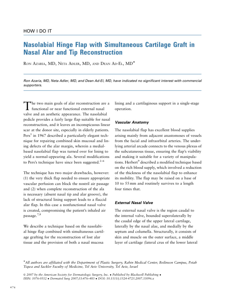 Nasolabial Hinge Flap for Alar Reconstruction | PDF | Human Nose | Vein