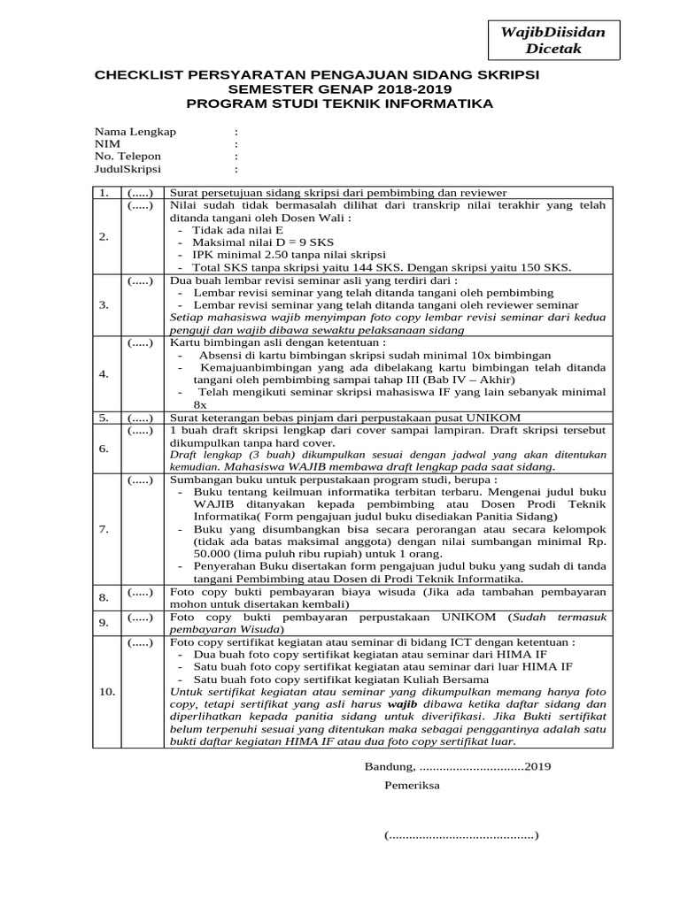 Checklist Sidang Skripsi Teknik Informatika | PDF | Komputer