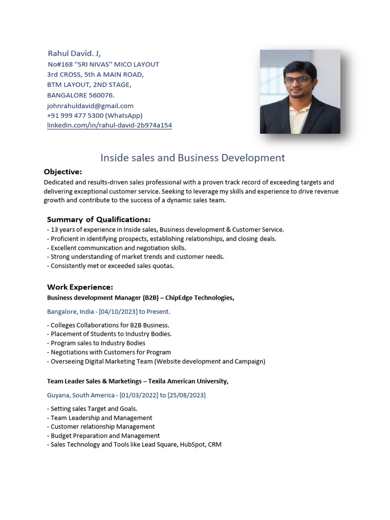 Naukri JRahulDavid (13y 0m) | PDF | Sales | Customer Relationship Management