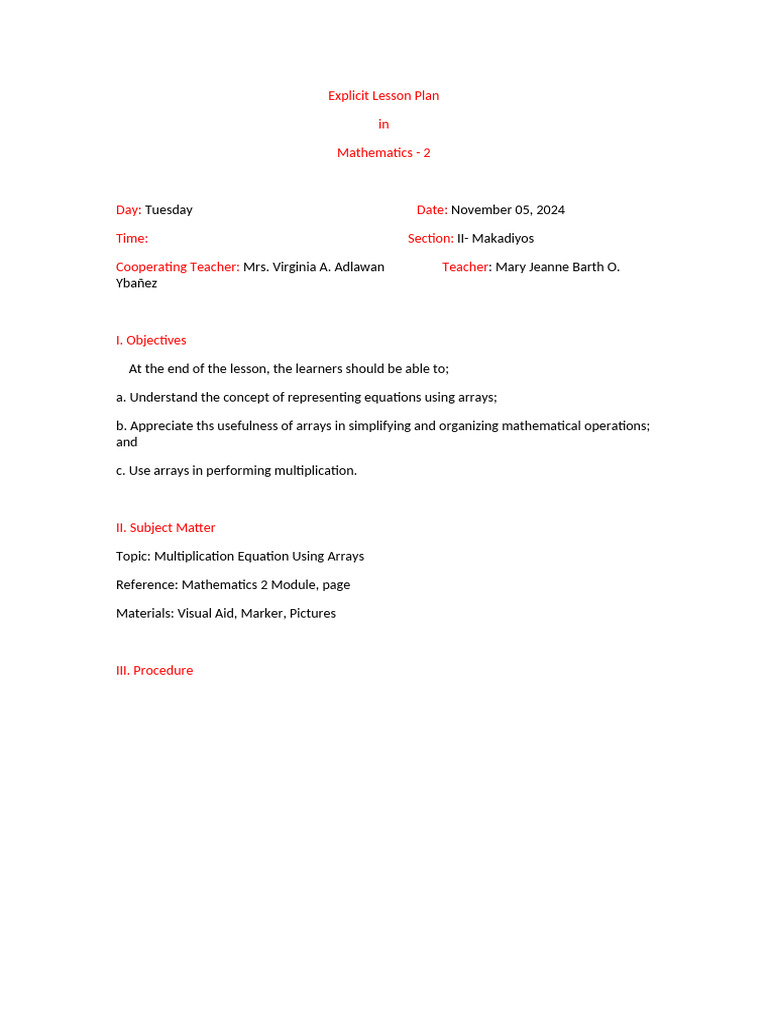 Explicit Lesson-Math Jeanne | PDF