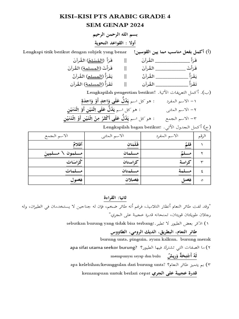Kisi2 Pts Genap Arabic g4 2024 | PDF