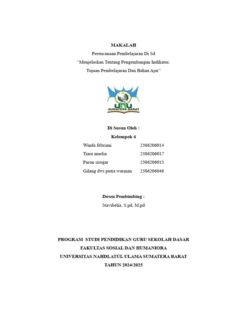 Makalah Perencanaan Pembelajaran Di SD Kel 4 | PDF | Karier ...