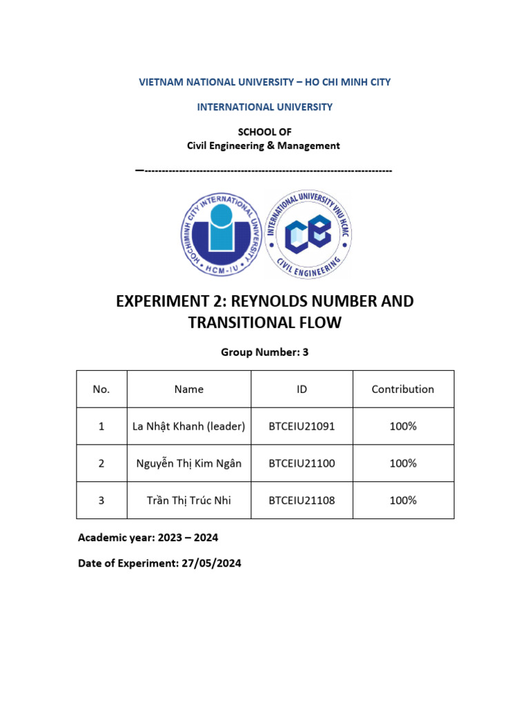 Reynolds Number and Flow Transition Experiment | PDF | Reynolds Number ...