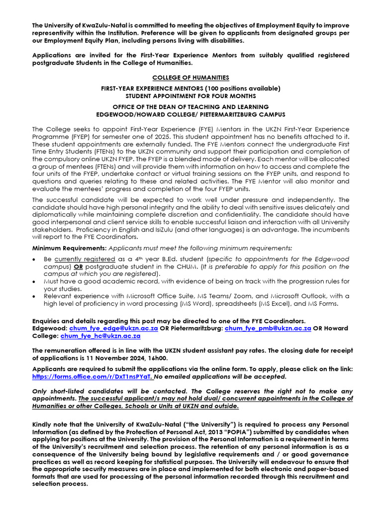 FYE Mentors Advert 29 October 2024 | PDF | Mentorship